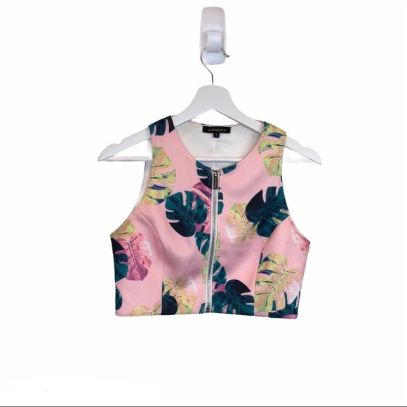 Whitney Eve | Tops | Whitney Eve Pink Leaf Zip Up Crop Sz 4 | Poshmark